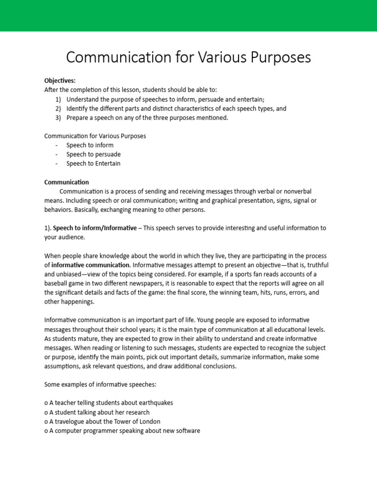 Types of Speeches: Inform, Persuade, Entertain | PDF | Communication ...