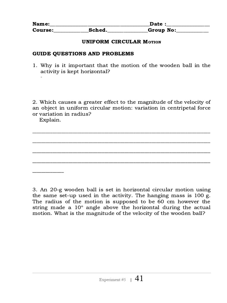 Guide Questions (Circular Motion) | PDF