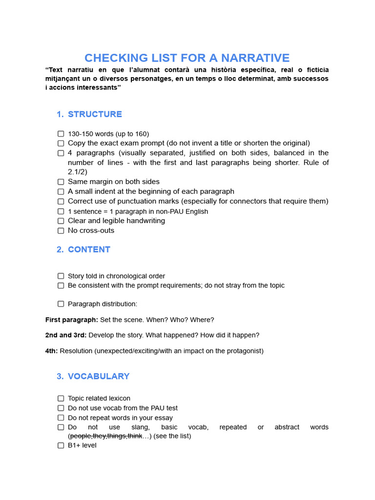 Checking list.NARRATIVE | PDF | Subject (Grammar) | Languages