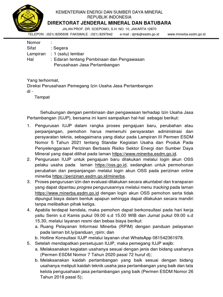 Edaran Pengawasan IUJP Pertambangan | PDF