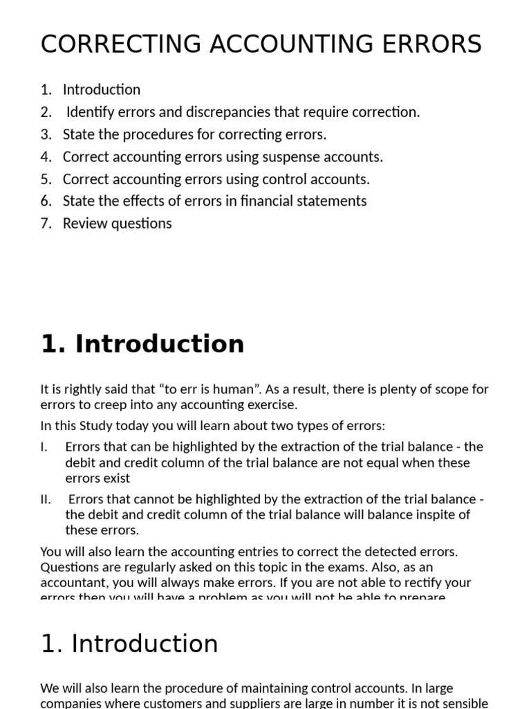 Correcting Accounting Errors Pdf Debits And Credits Financial Accounting