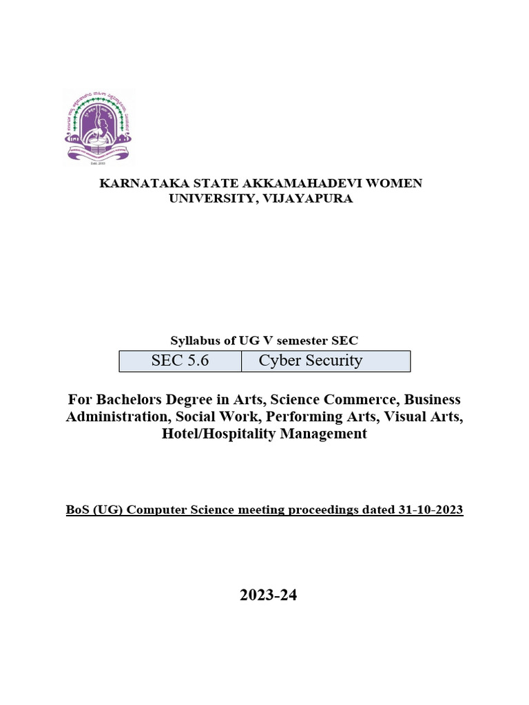 Syllabus of UG v Semester SEC 5.6 Cyber Security | PDF | Cybercrime | Computer Security