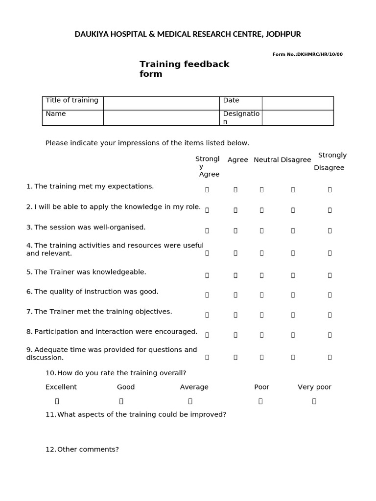 Training Feedback Form Overview | PDF