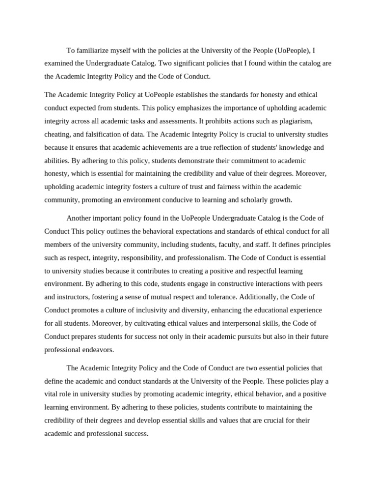 To Familiarize Myself With The Policies at The University of The People ...