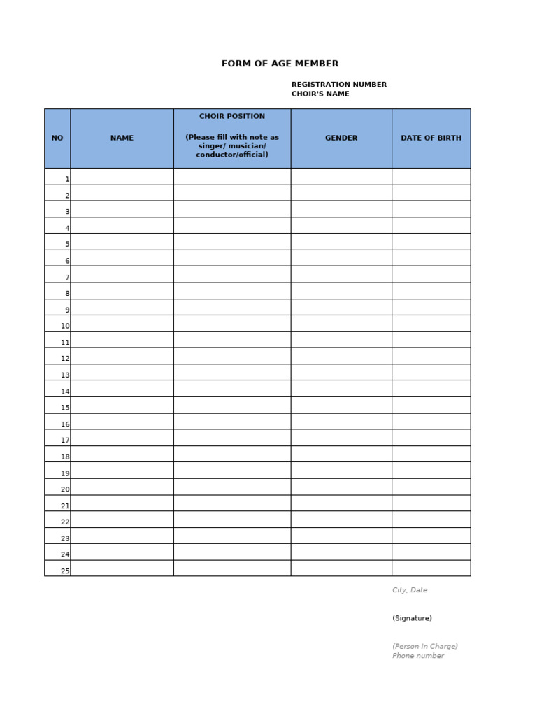 Choir Member Registration Form | PDF
