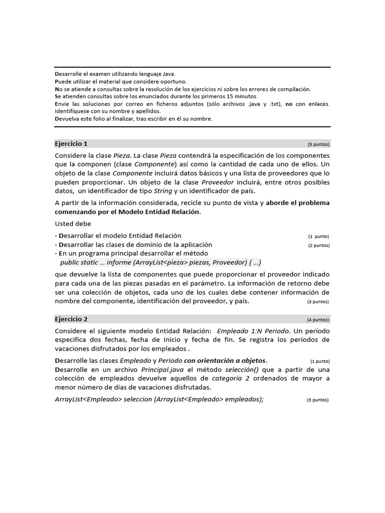 Examen Java: Modelado y Clases OOP | PDF | Java (lenguaje de programación) | Archivo de computadora