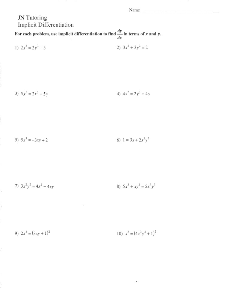 Implicit Differentiation Worksheet Kuta | PDF | Multivariable Calculus ...