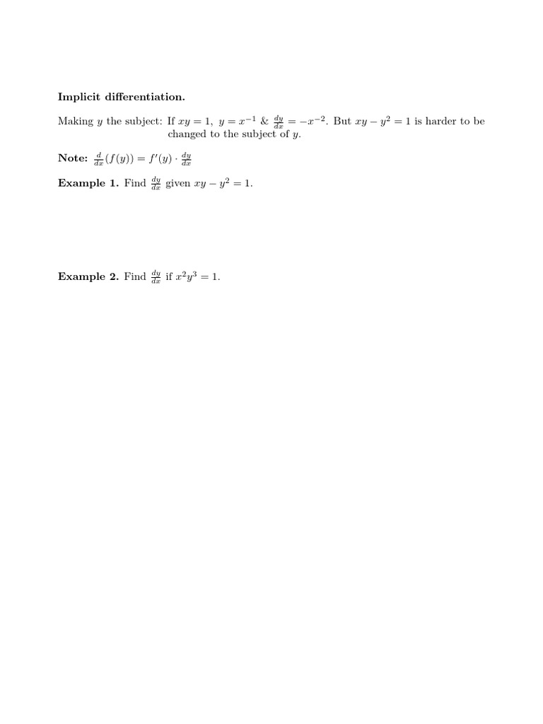 Implicit Differentiation Examples - Students | PDF | Differential ...
