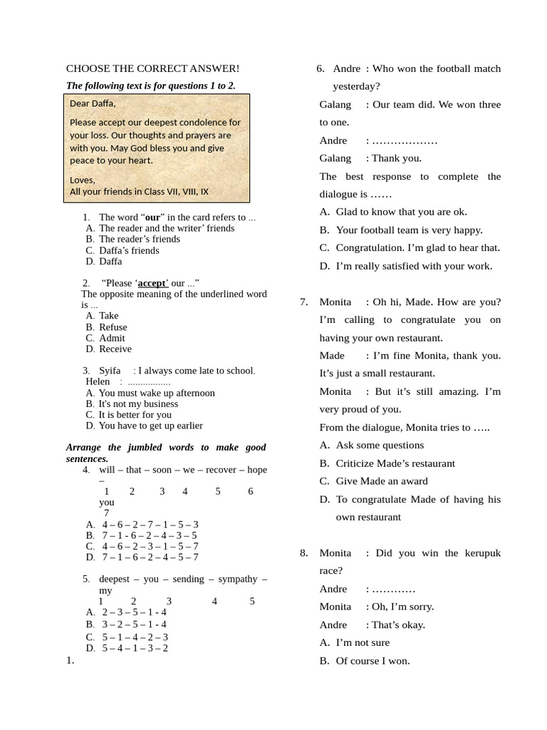 Latihan Soal ATS Kelas 8 Ganjil | PDF