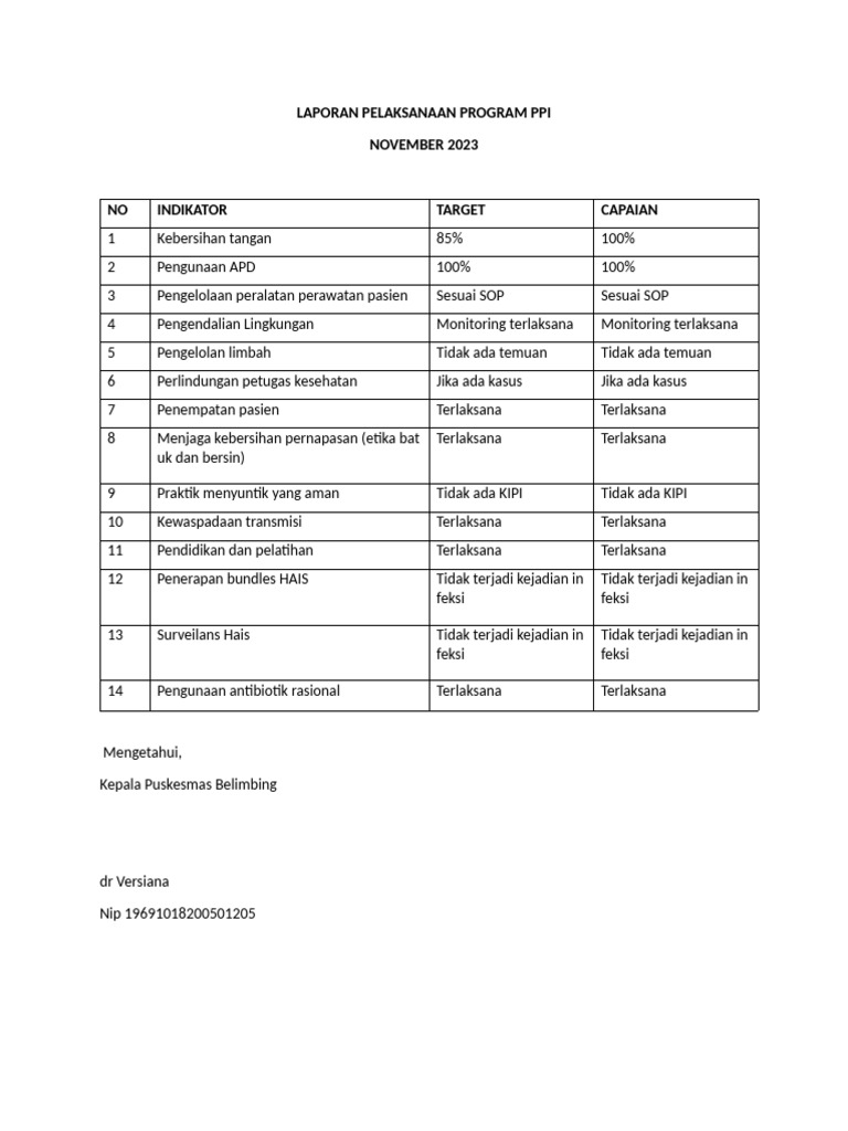 Laporan Pelaksanaan Program Ppi November 2023 | PDF