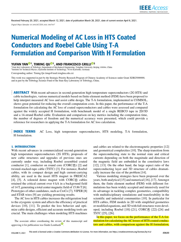 Numerical Modeling Of Ac Loss In Hts Coated Conductors And Roebel Cable Using T A Formulation