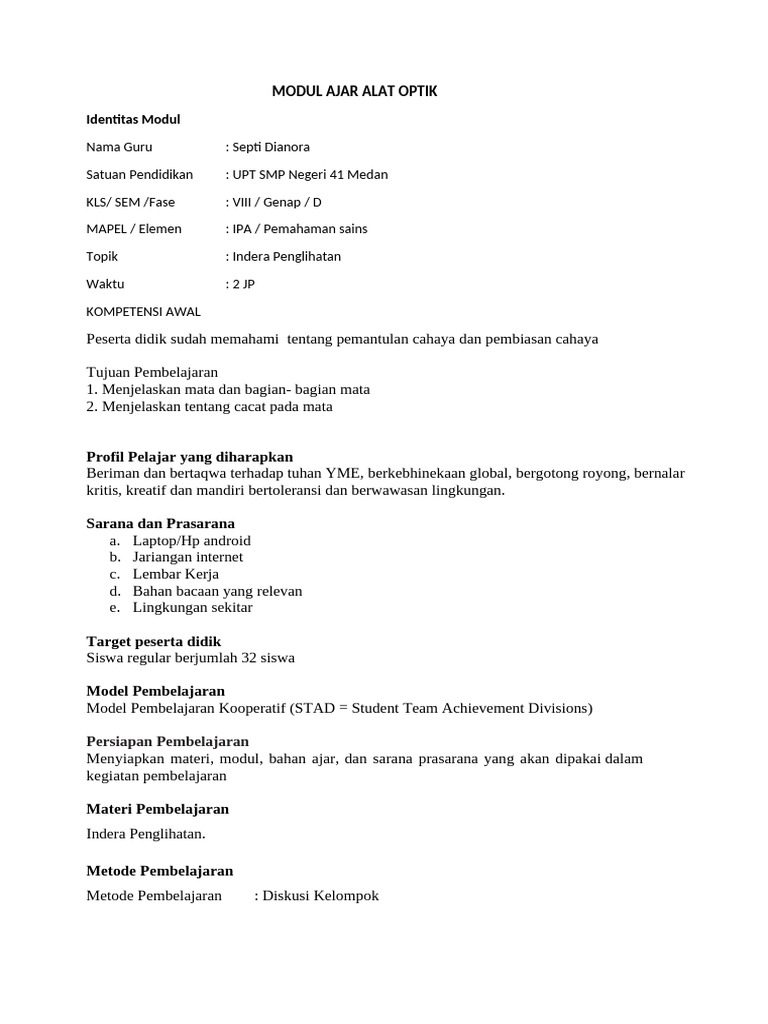 Modul Ajar Alat Optik | PDF