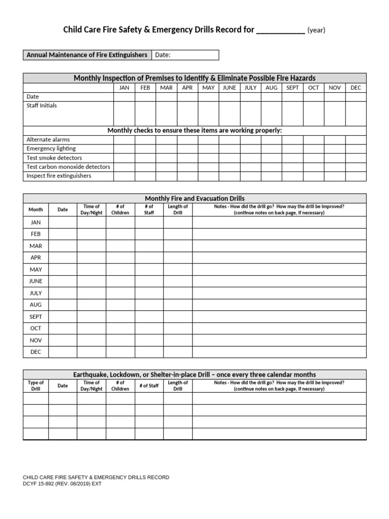 15-892 Fire Safety Emergency Drills Record | PDF