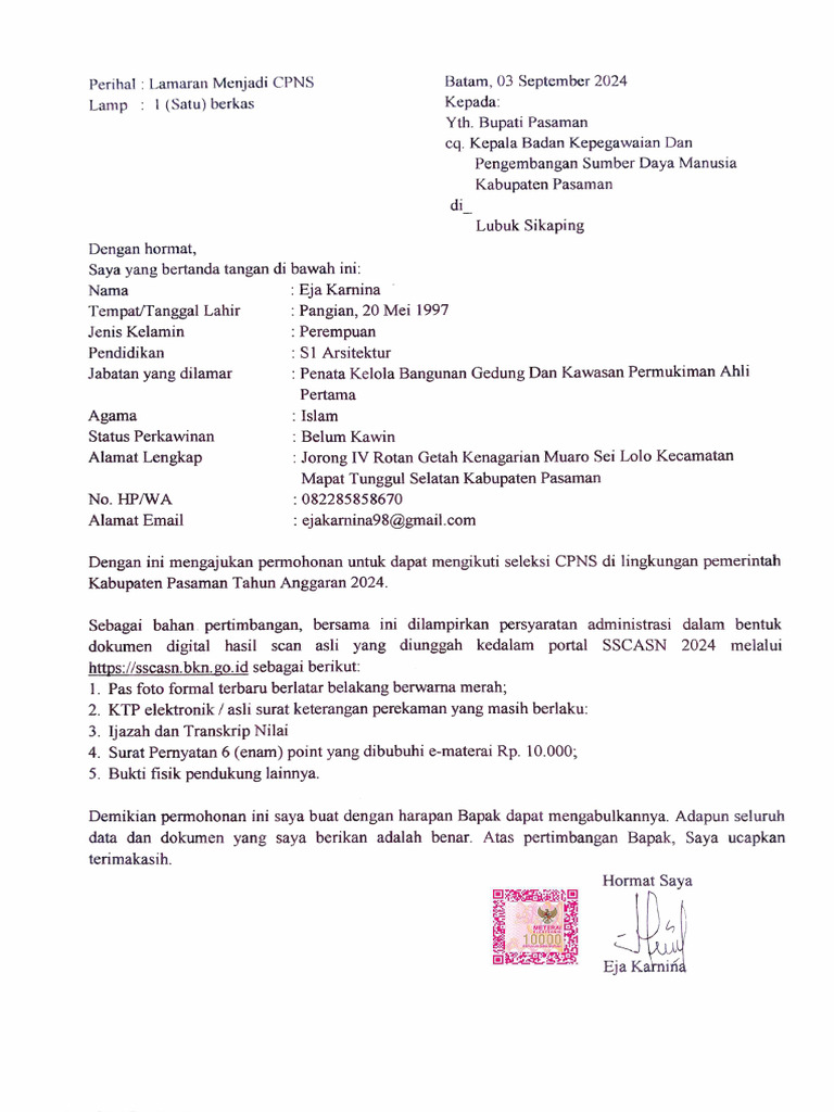 Surat Lamaran Eja Final | PDF