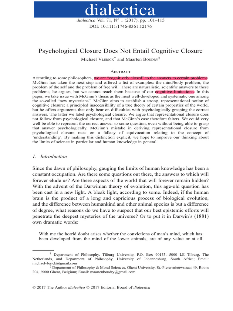 Psychological vs. Cognitive Closure | PDF | Mind | Concept