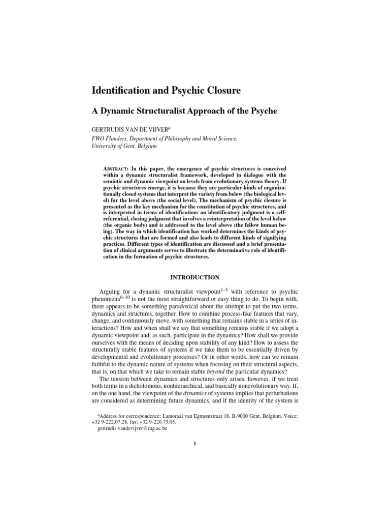 Identification and Psychic Closure- A Dynamic Structuralist Approach of ...