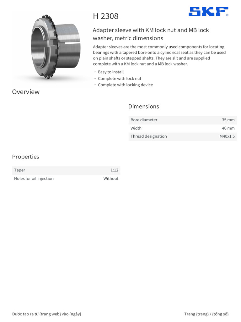 M C 23 SKF H 2308 Specification | PDF