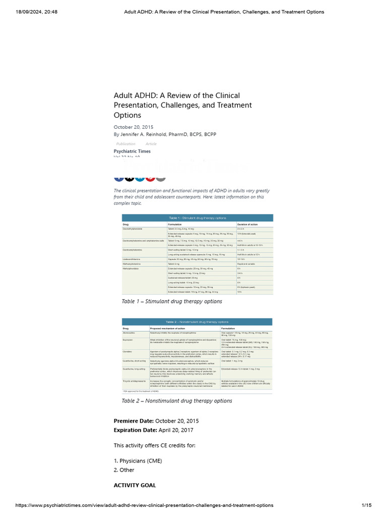 Adult ADHD - A Review of The Clinical Presentation, Challenges, and ...