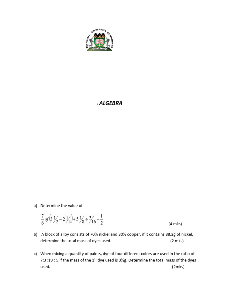 AMA 1001 ALGEBRA 1 | PDF | Equations | Quadratic Equation