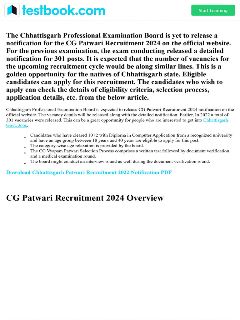 CG Patwari Recruitment 2024exam Info | PDF