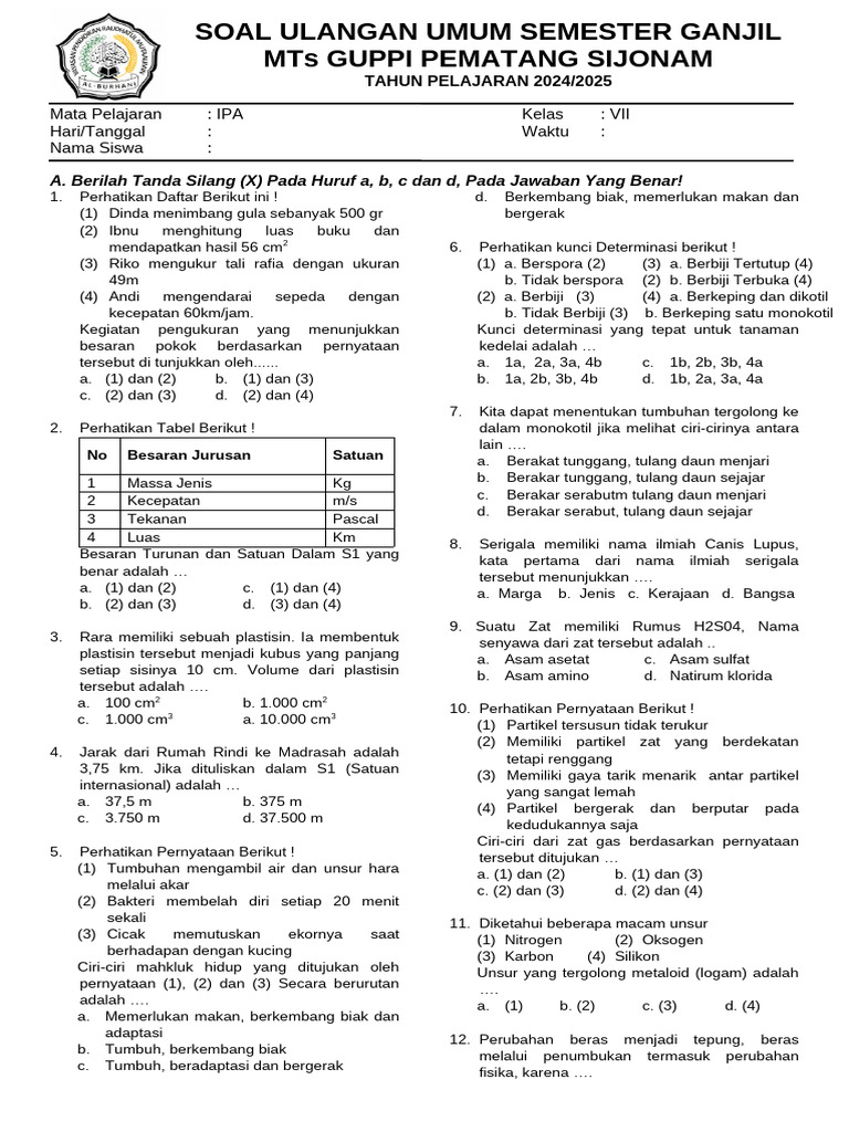 Soal Ulangan Umum Semester Genap 2024-2025 | PDF