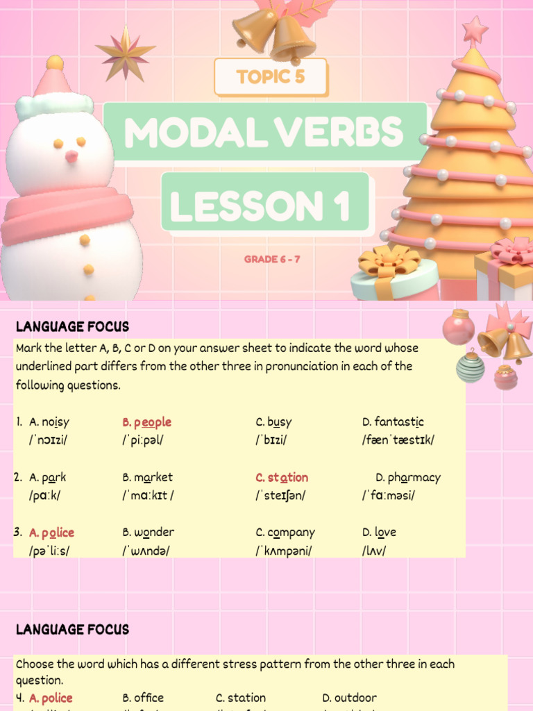 CĐ 5 - Modal Verbs - Lesson 1 Key | PDF | Syntax | Grammar