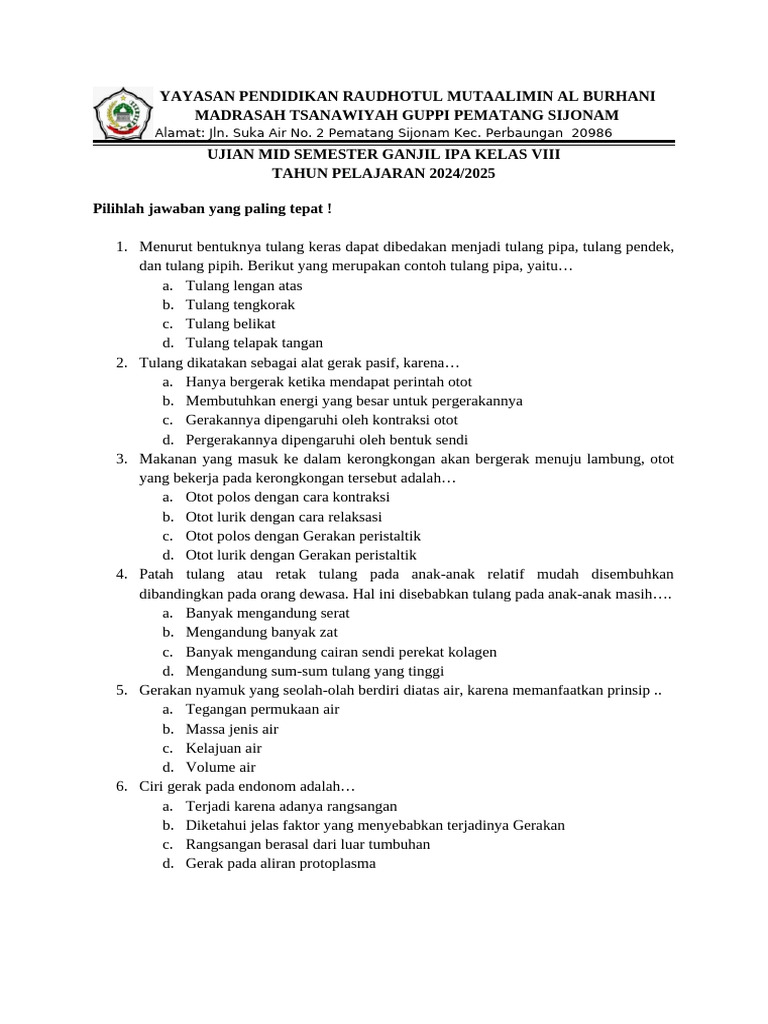 Mid Semester Ipa Kelas Viii | PDF