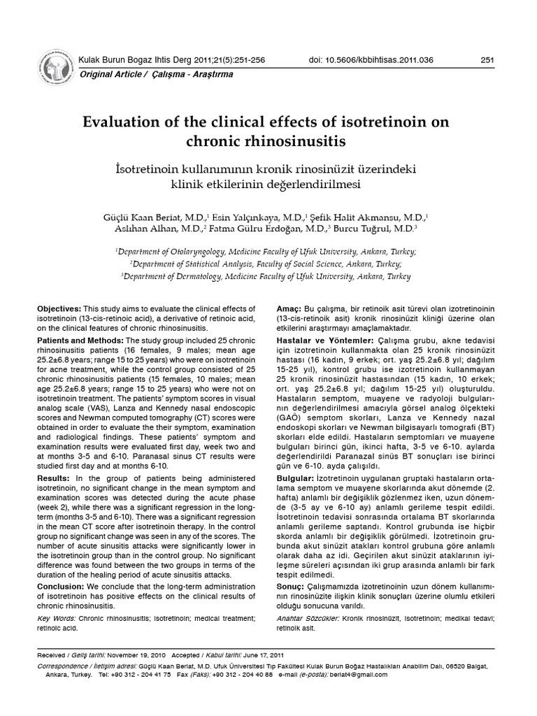Sotretinoin Kullan - M - N - N Kronik Rinosin - Zit - Zerindeki Klinik ...