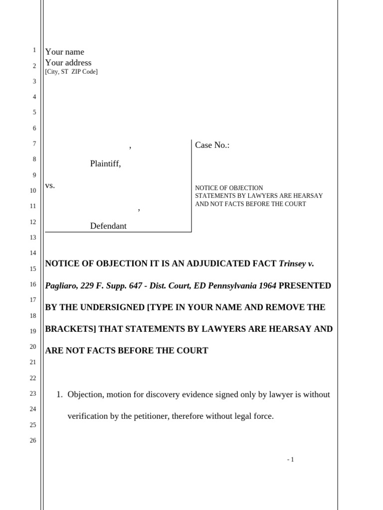 Objection Statements by Lawyers Are Not Facts Before The Court | PDF ...