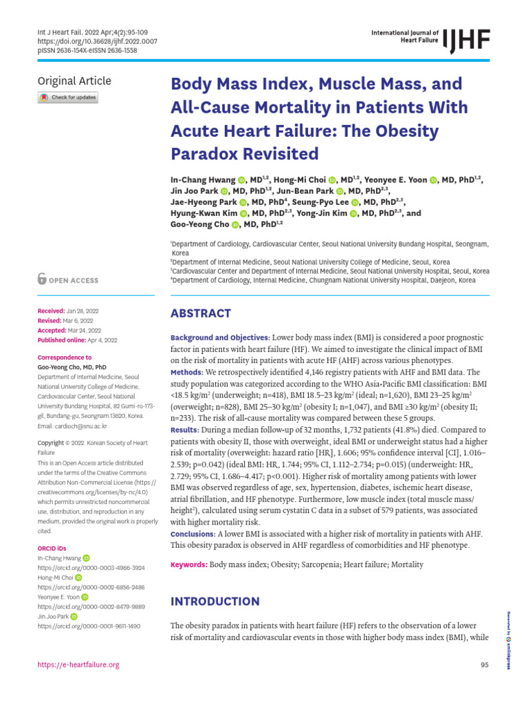 Hwang 2022 Body Mass Index Muscle Mass and All | PDF | Body Mass Index | Heart Failure