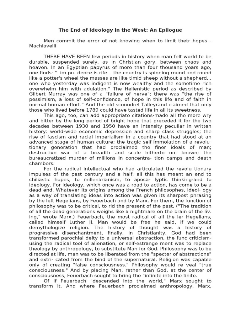 End of Ideology in Western Thought | PDF | Ideologies | Truth