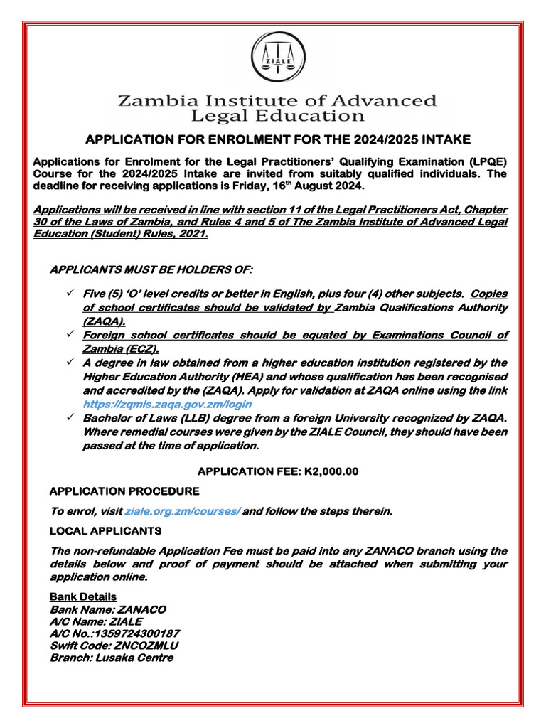 Lpqe Advert Application For Enrolment For The 2024 2025 | PDF ...