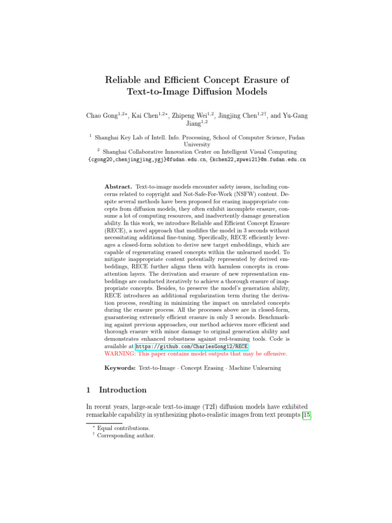 Reliable and Efficient Concept Erasure of Text-To-Image Diffusion Models | PDF | Artificial ...