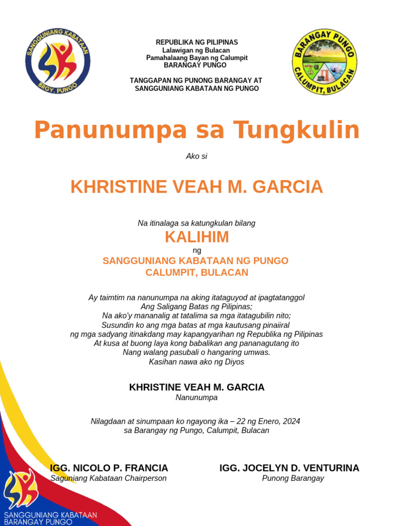 Panunumpa Sa Tungkulin SK Secretary | PDF