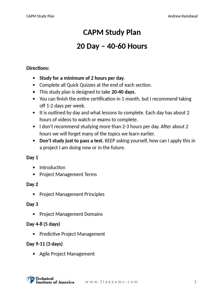 20 Day Study Plan | PDF