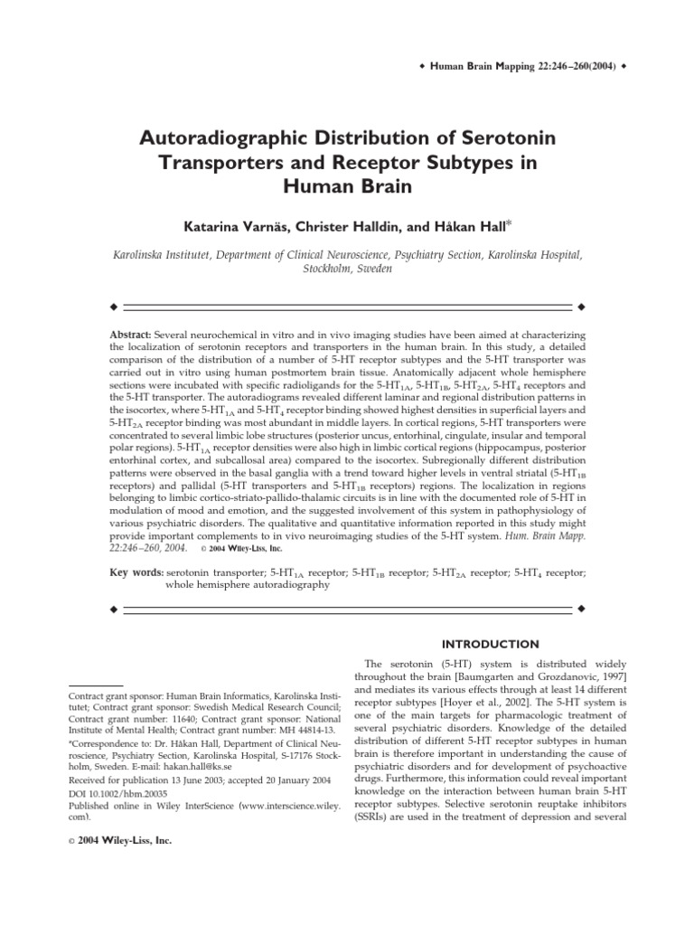 Autoradiographic Distribution of Serotonin Transporters HBM-22-246 | PDF | Hippocampus Anatomy ...