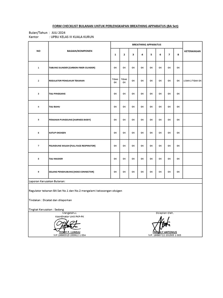 Laporan Kerusakan Regulator Oksigen | PDF