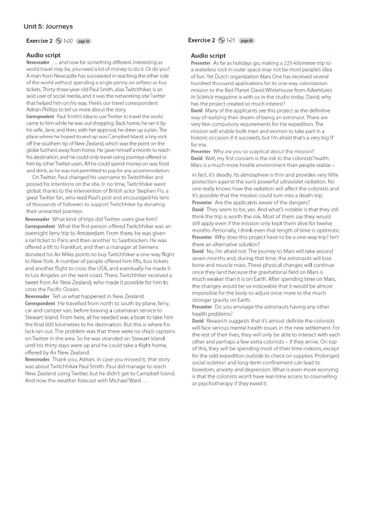 Insight Advanced Audio Transcripts Unit 5 | PDF