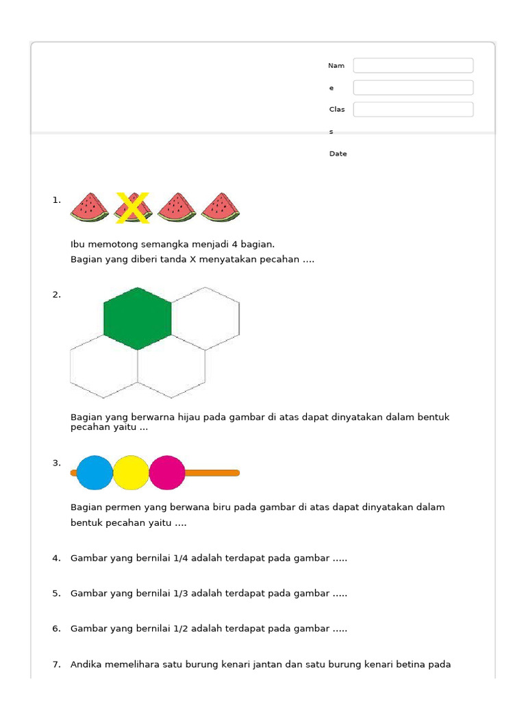 Quiz Pecahan Kelas 2C | PDF