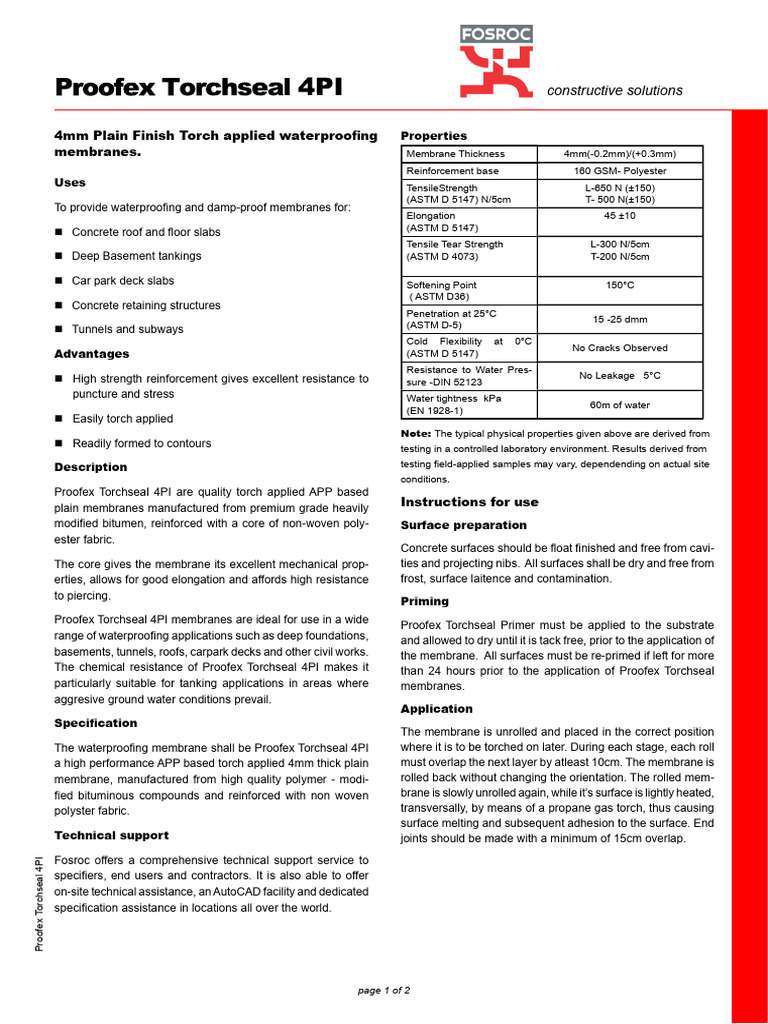 TDS Proofex Torchseal 4PI India4 | PDF | Building Materials | Secondary Sector Of The Economy