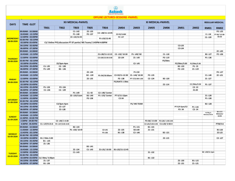 Medical Lecture Schedule August 2024 | PDF