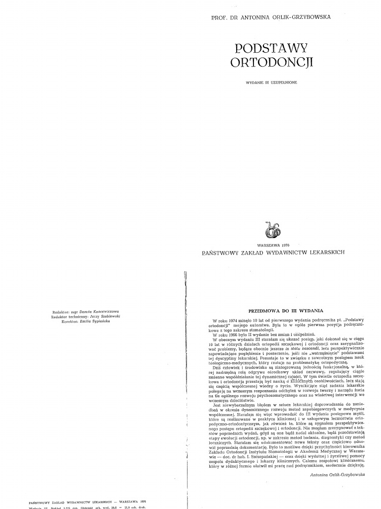 Orlik-Grzybowska A - Podstawy Ortodoncji. Wyd 3 | PDF