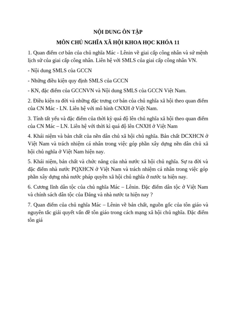 Nội dung Ôn tập CNXKH. K11 | PDF