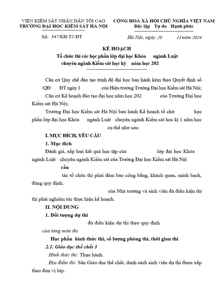 KH Thi K11 Kì 1 2425 Trình | PDF