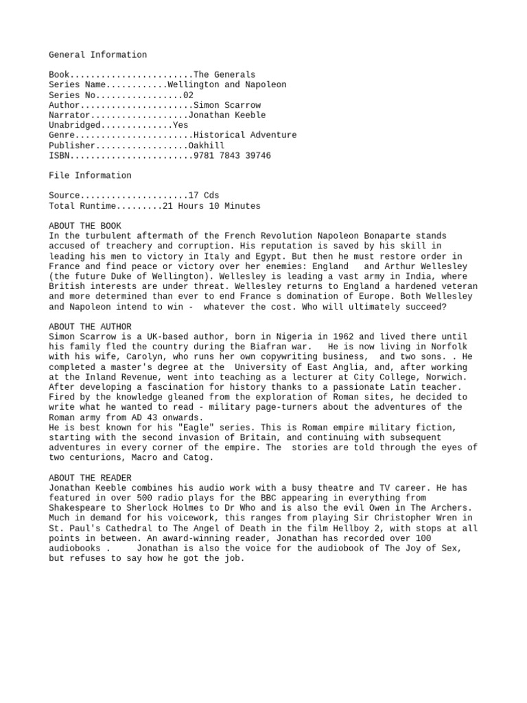 The Generals Information File | PDF | Arthur Wellesley