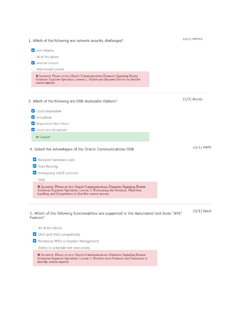 Oracle Communications Diameter Signaling Router 2022 Solution Engineer Specialist Assessment | PDF
