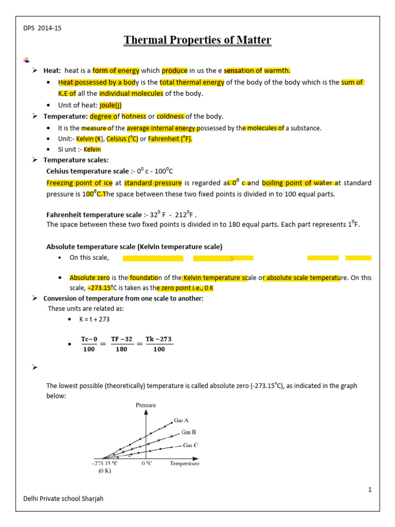 Thermal Properties of Matter Notes | PDF | Thermal Expansion | Temperature