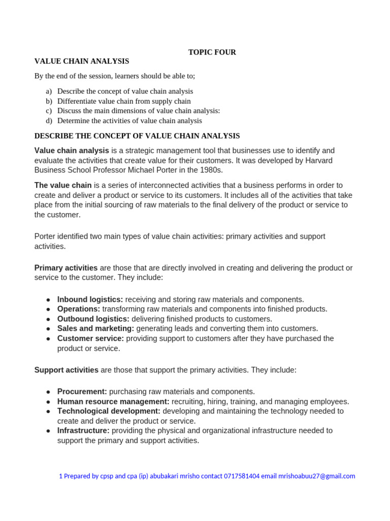 Value Chain Analysis | PDF | Value Chain | Supply Chain
