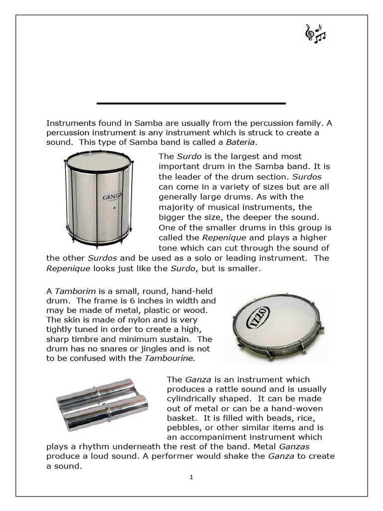 Instruments-of-Samba | PDF | Musical Instruments | Percussion Instruments