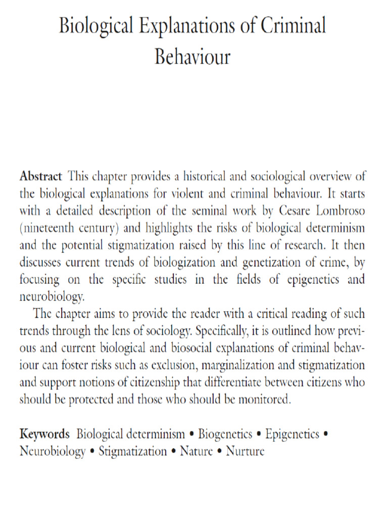 Biogenetic Explanations of Criminal Behaviour | PDF